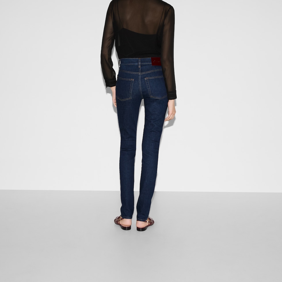 Slim fit stretch denim pant in dark blue | GUCCI® SE