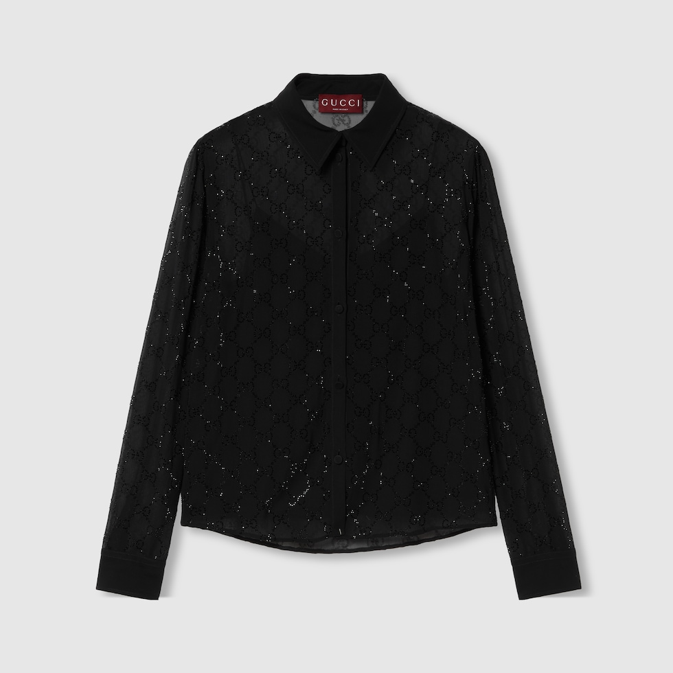 Light silk georgette shirt in black | GUCCI® UK