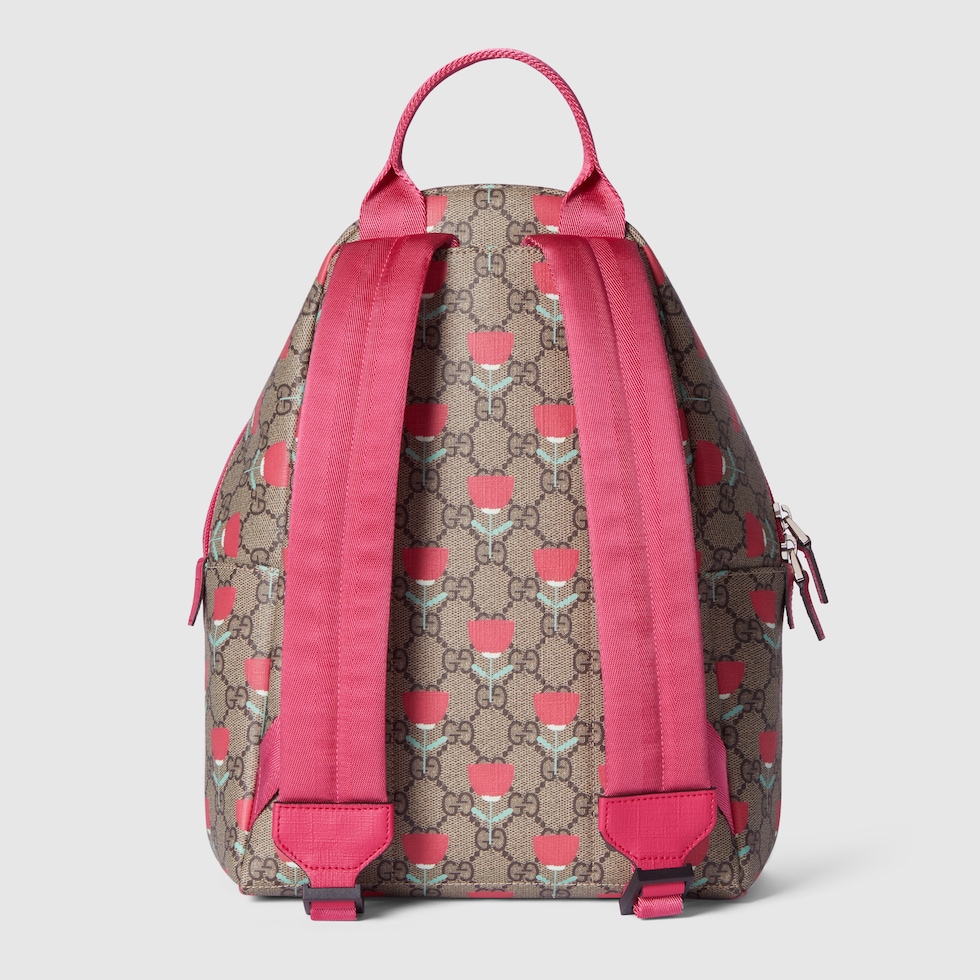 Children's flower print backpack in beige and ebony GG Supreme | GUCCI® UK