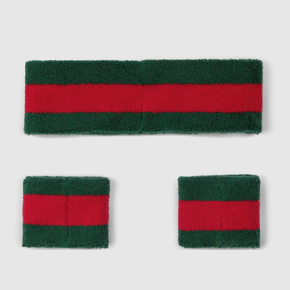 Cotton headband and wristbands set in green and red | GUCCI® US