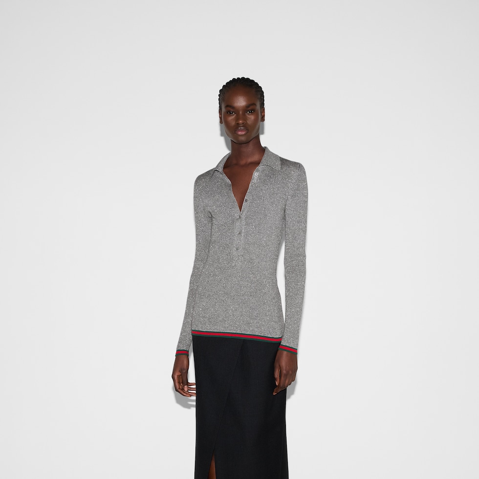 Extra fine rib cashmere knit top in grey | GUCCI® UK