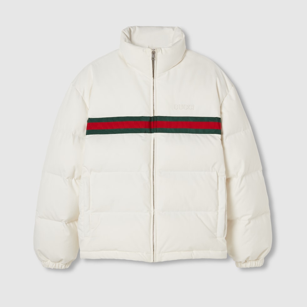Polyester twill bomber jacket in off white | GUCCI® AE
