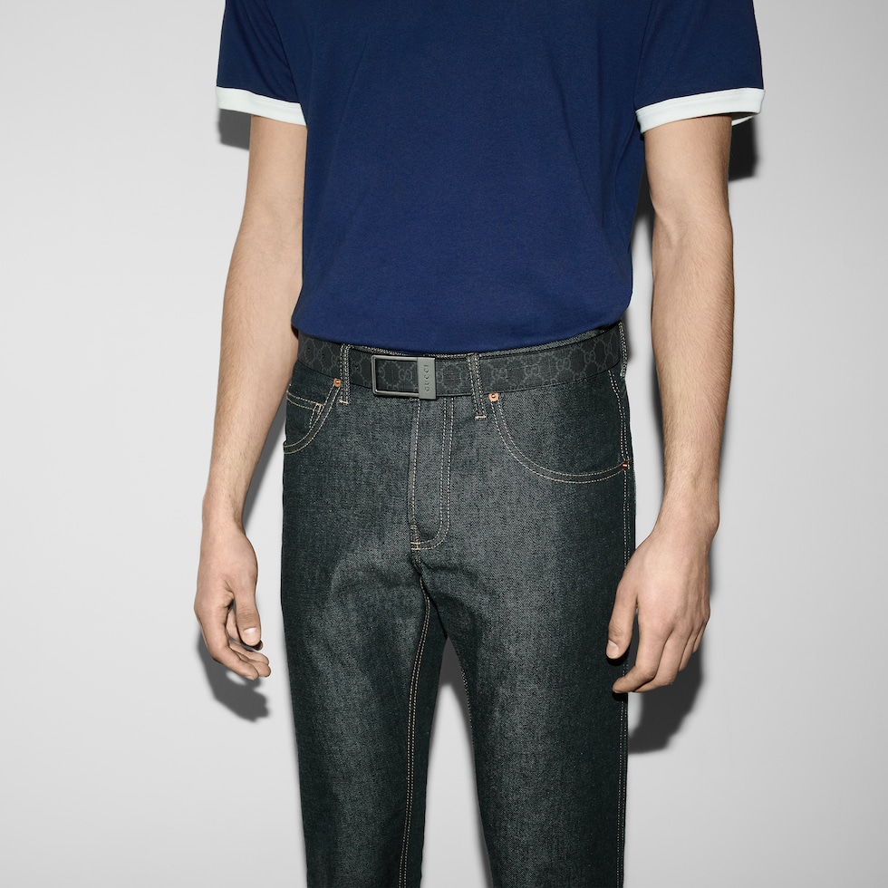 GG belt with rectangular buckle in black GG Supreme | GUCCI® US