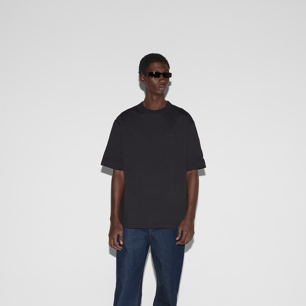 T-shirt in jersey di cotone con ricamo in nero | GUCCI® IT
