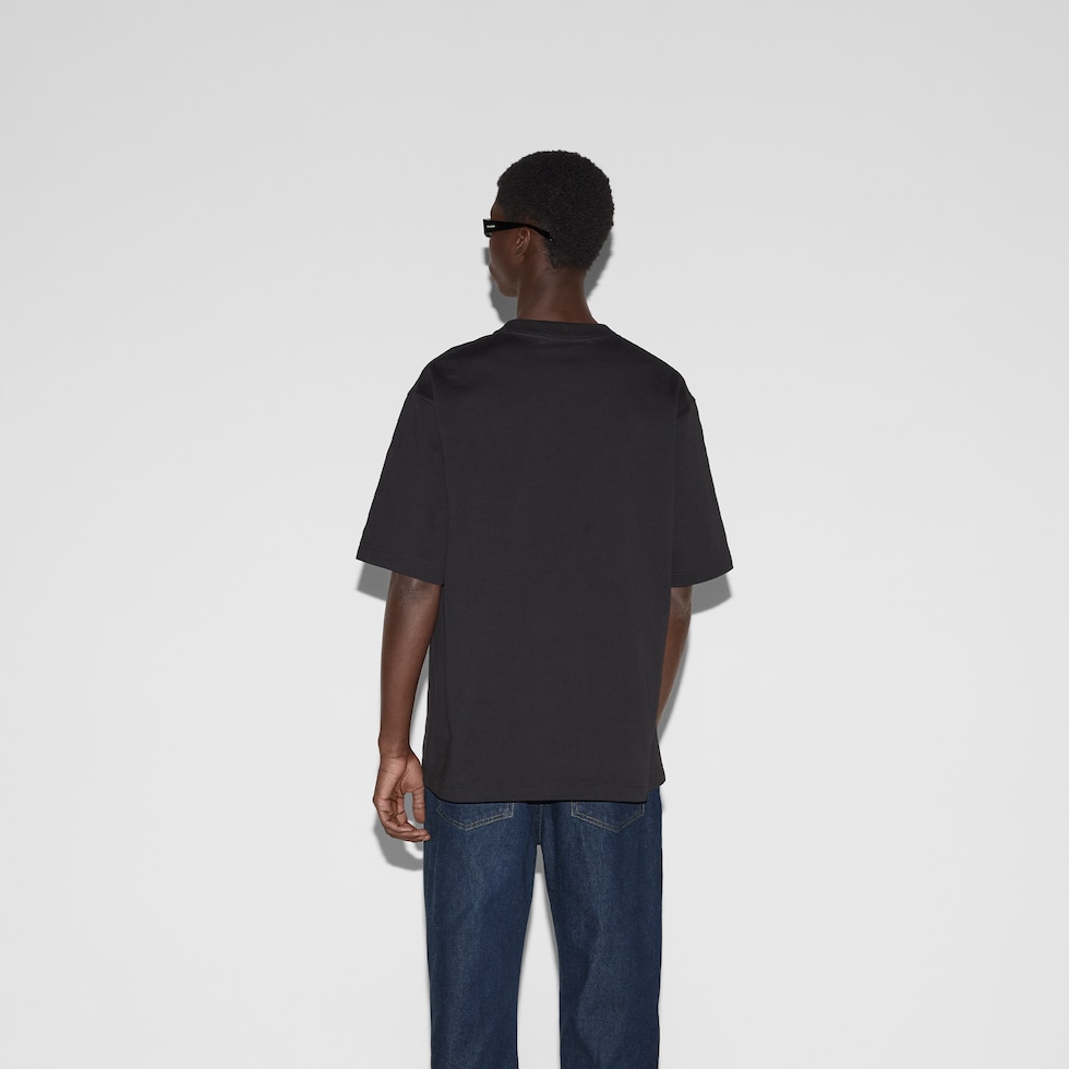 T-shirt in jersey di cotone con ricamo in nero | GUCCI® IT