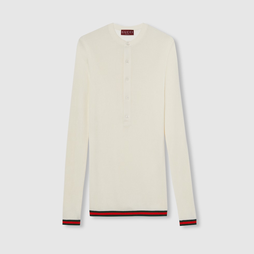Rib silk long sleeved top in white | GUCCI® US