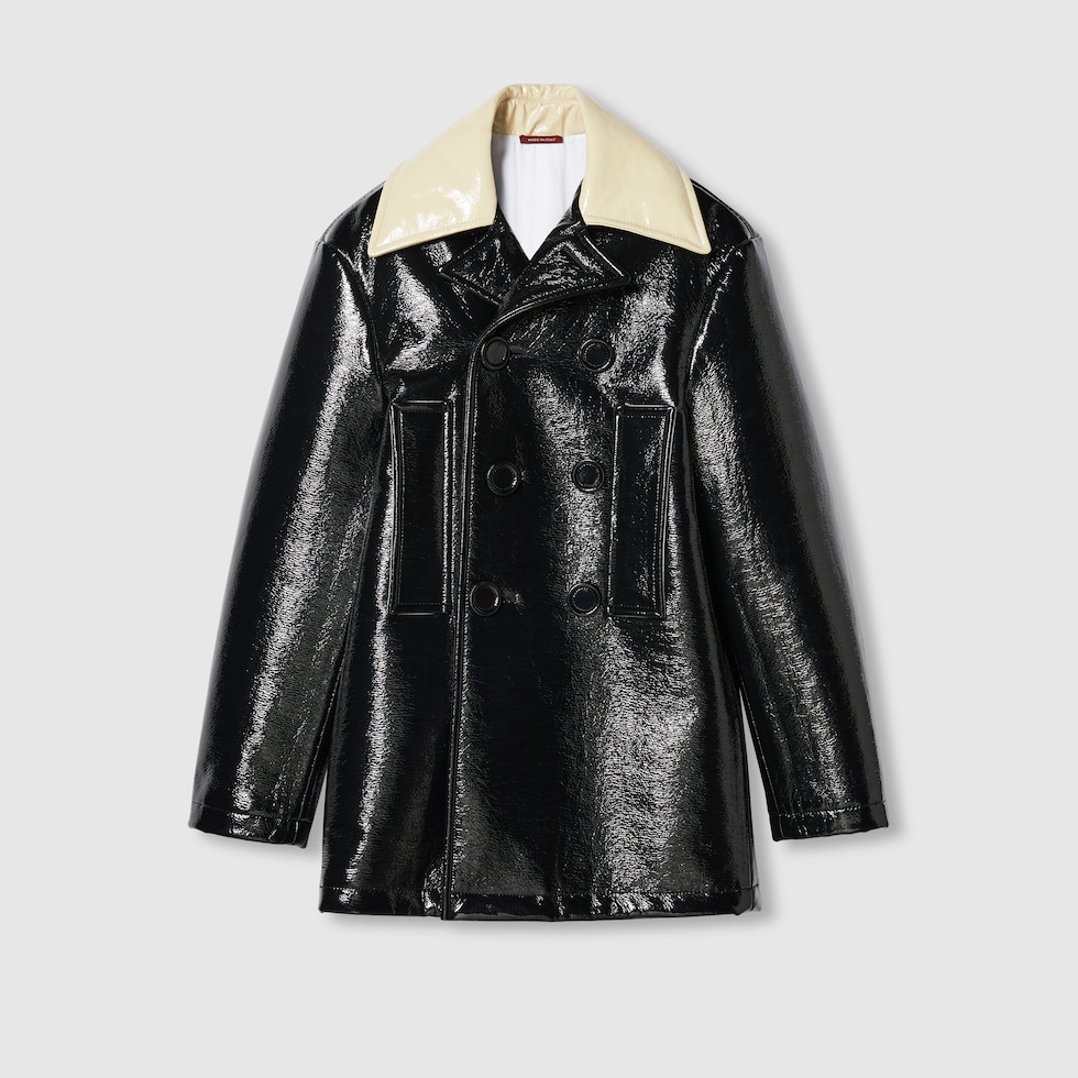 Lacquered wool coat in black | GUCCI® UK