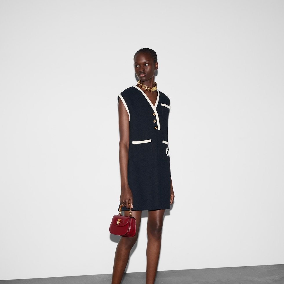 Retro tweed mini dress with Interlocking G in dark blue | GUCCI® TR
