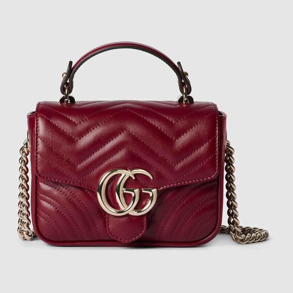 กระเป๋า GG Marmont mini top handle bag inหนัง Rosso Ancora red | GUCCI® TH