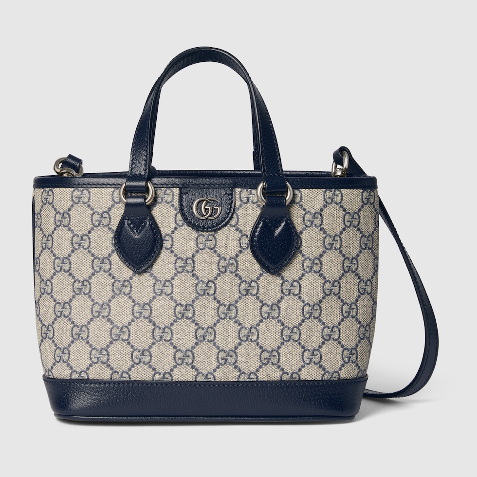 Ophidia small tote bag in beige and blue GG Supreme | GUCCI® SG