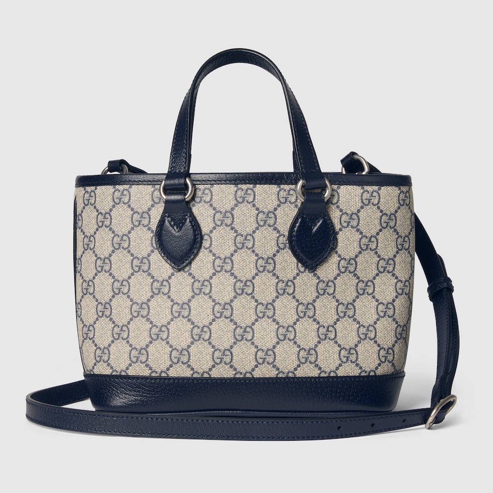 Ophidia small tote bag in beige and blue GG Supreme | GUCCI® SG