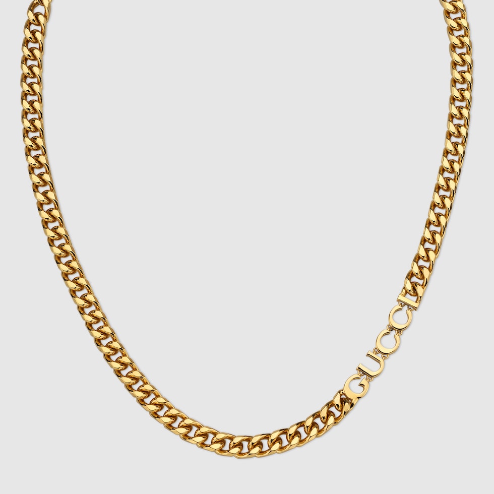 Chain necklace with Gucci script in yellow gold-toned metal | GUCCI® US