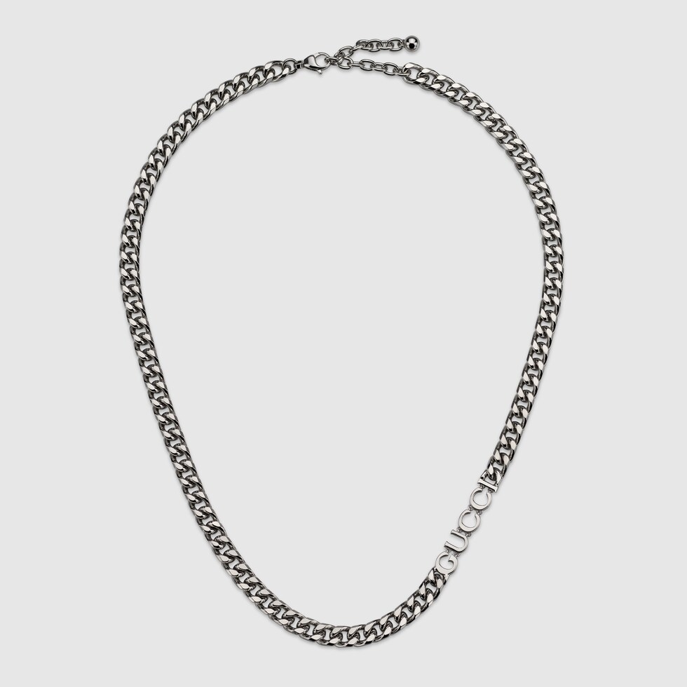 Chain necklace with Gucci script in palladium metal | GUCCI® UK