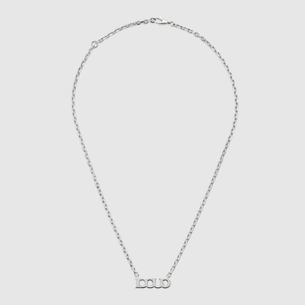 Necklace with Gucci script pendant in 925 sterling silver | GUCCI® AE