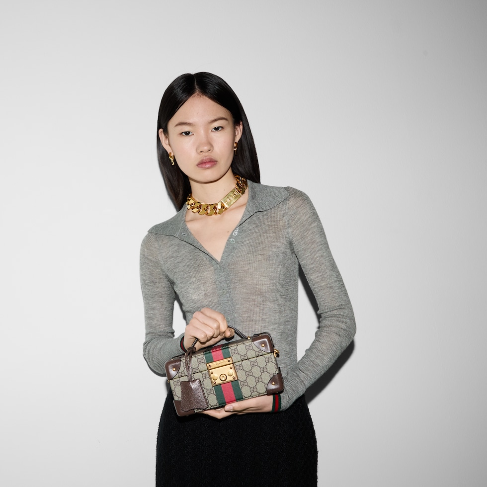 Gucci Savoy small rigid jewelry box in beige and ebony Supreme | GUCCI® US