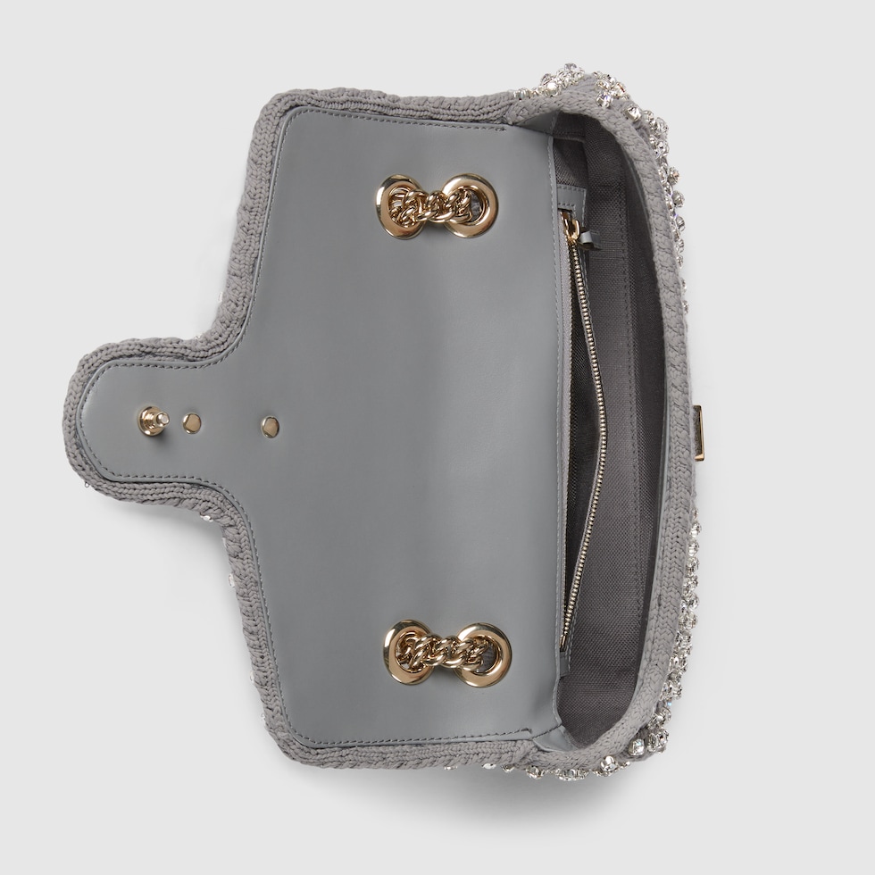 GG Marmont crystals medium shoulder bag in grey wool | GUCCI® UK