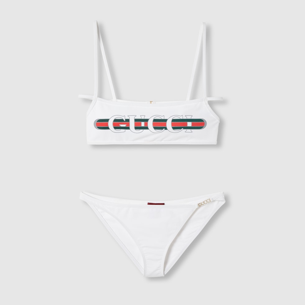 Gucci print stretch jersey bikini in white | GUCCI® TR