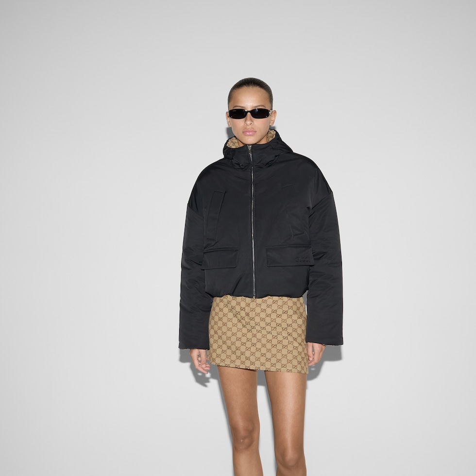 Reversible polyester bomber jacket in black and camel | GUCCI® NL