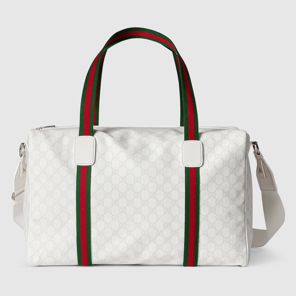 Sac de voyage avec bande Web moyen format en GG Supreme blanc | GUCCI® FR