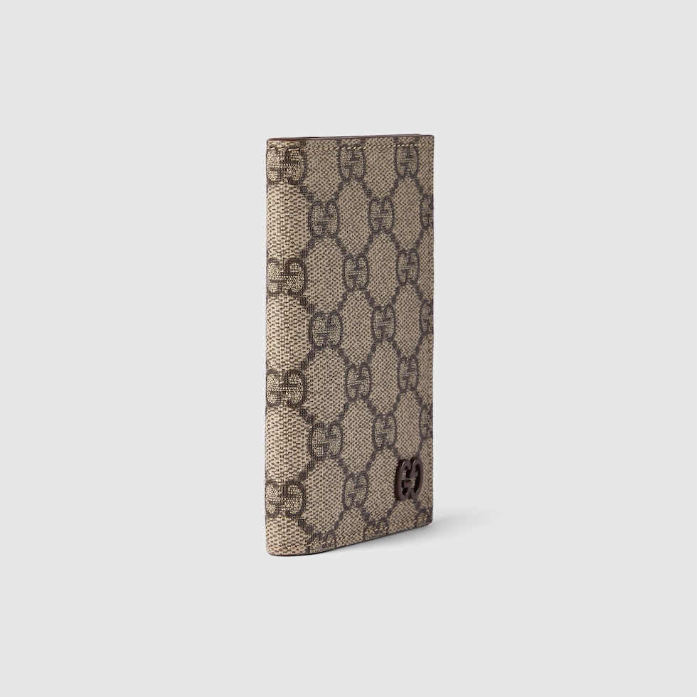 Tarjetero largo GG con detalle de GG en Supreme beige y ébano | GUCCI® MX