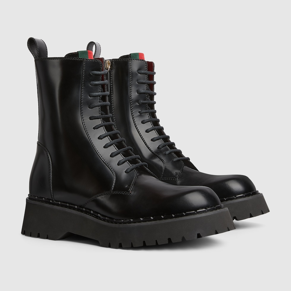 Men's boot with Web in black leather | GUCCI® NL