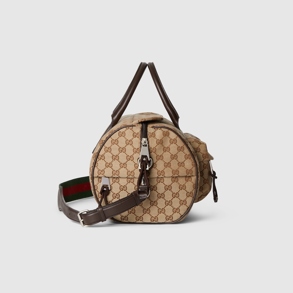 GG canvas small duffle bag in beige and dark brown GG canvas | GUCCI® SG