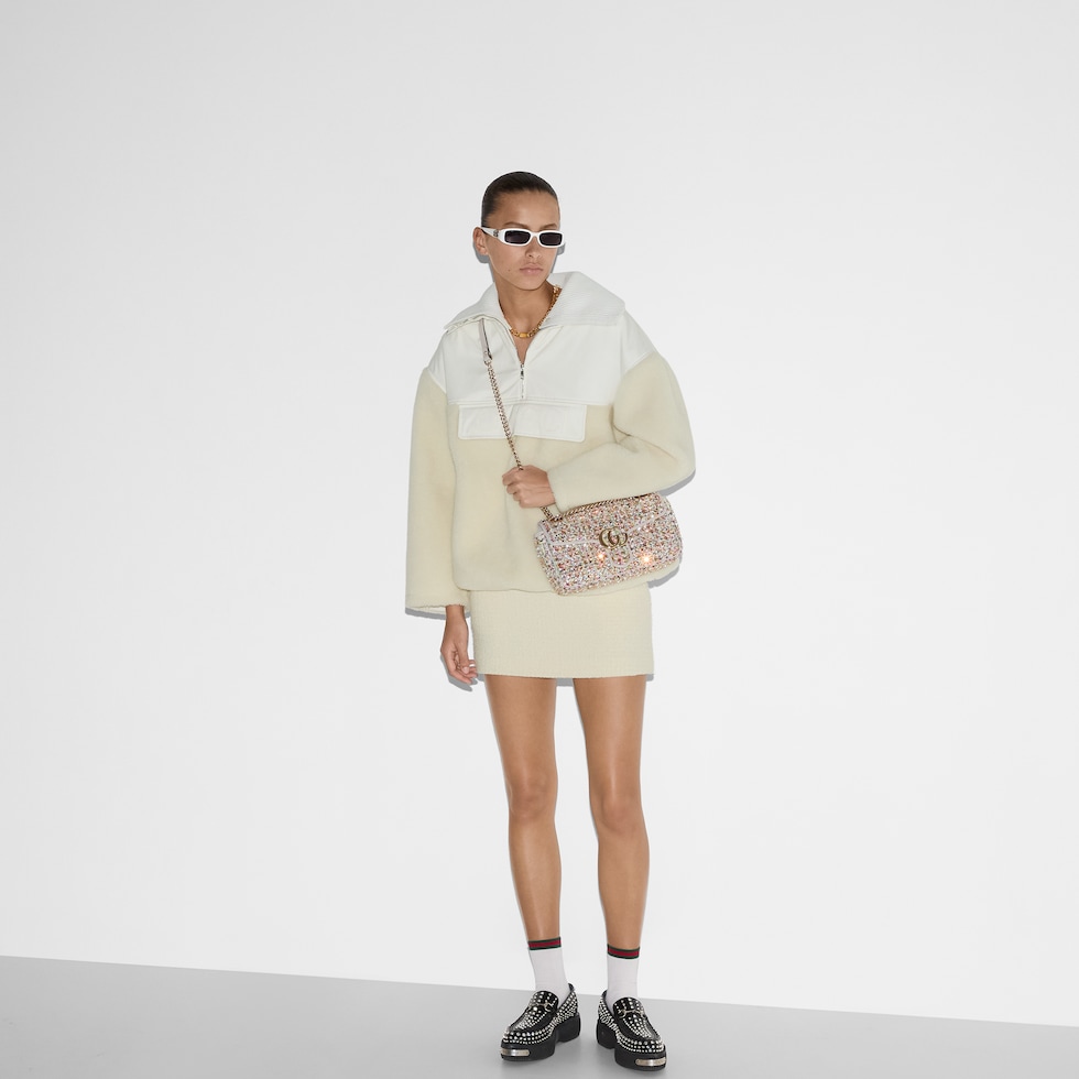 GG Marmont crystals medium shoulder bag in oatmeal tweed | GUCCI® UK