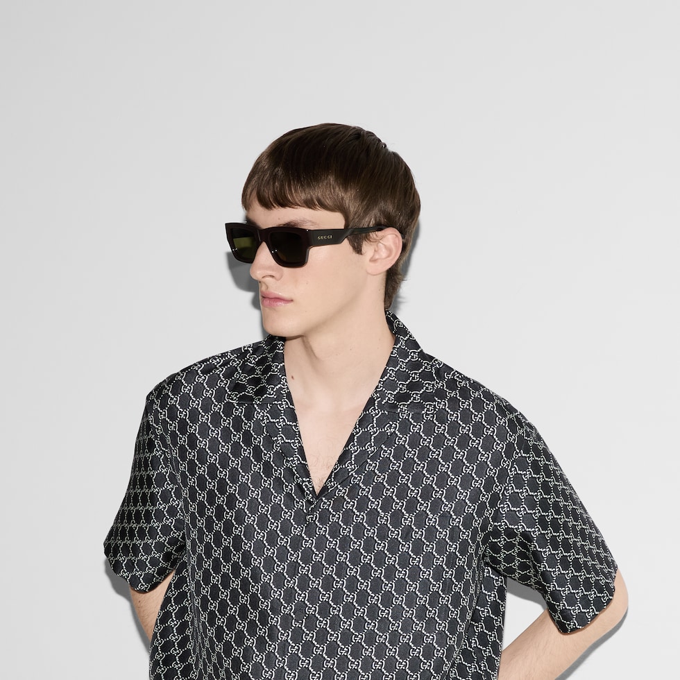 Rectangular frame sunglasses in brown and tortoiseshell | GUCCI® US