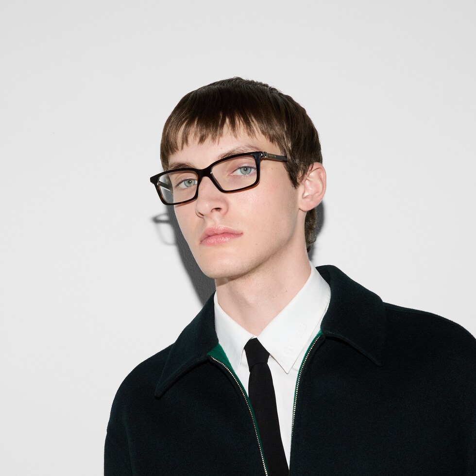 Rectangular optical frame in dark tortoiseshell | GUCCI® UK