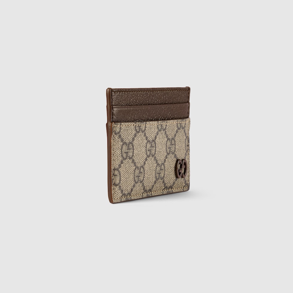 Brown trim GG card case in beige and ebony Supreme | GUCCI® AU