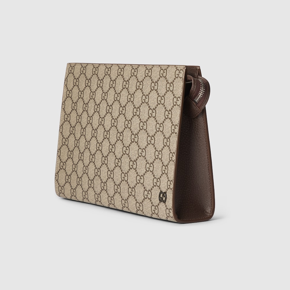 GG pouch with GG detail in beige and ebony Supreme | GUCCI® UK
