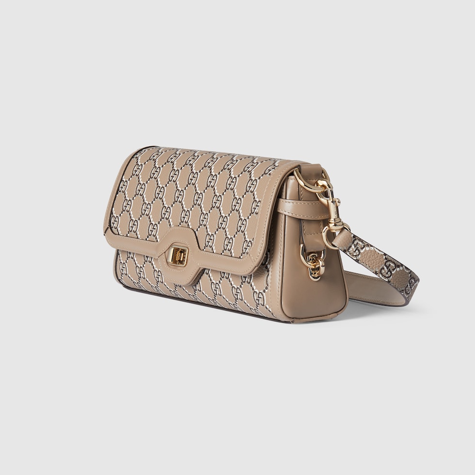 Gucci Luce small shoulder bag in taupe leather | GUCCI® PL
