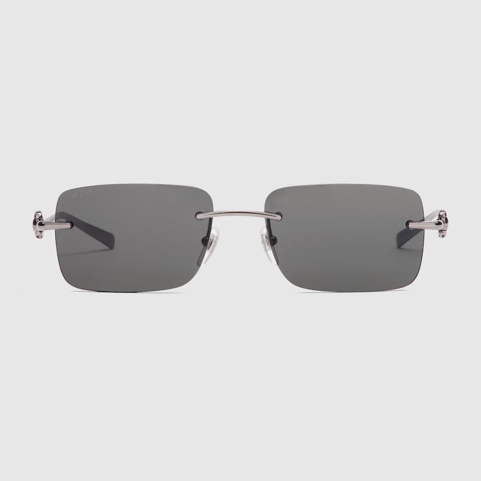 Rectangular frame sunglasses in ruthenium | GUCCI® US