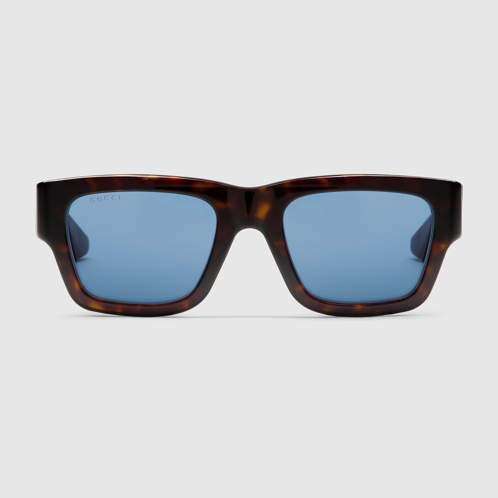Rectangular frame sunglasses in tortoiseshell and red | GUCCI® IE