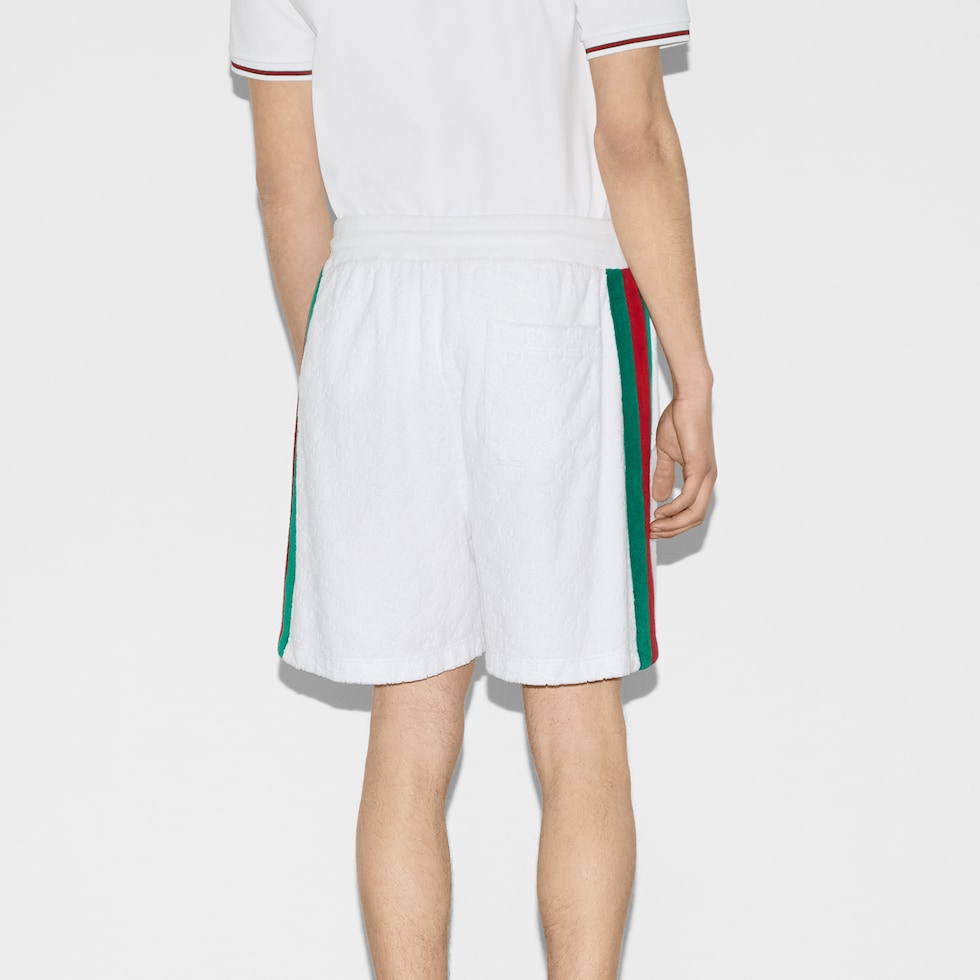 Short de rizo con GG y tribanda Web en blanco | GUCCI® ES