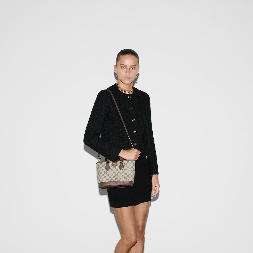 Ophidia mini tote bag in beige and ebony GG Supreme | GUCCI® AE