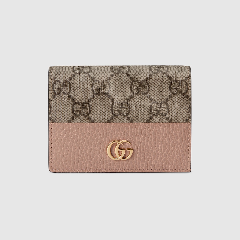 GG Marmont bi-colour card case wallet in dusty pink leather and GG ...