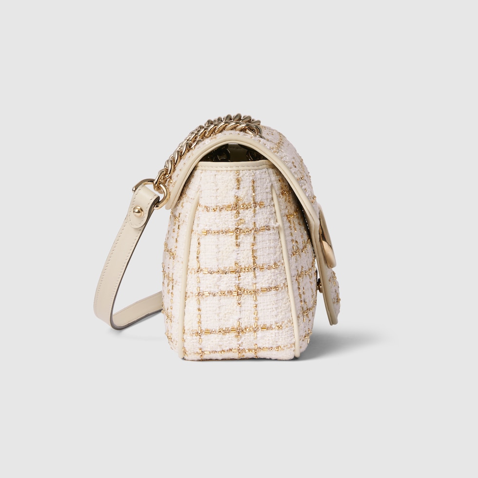 GG Marmont small shoulder bag in ivory tweed | GUCCI® SG