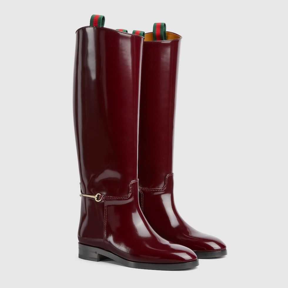 Bottes avec détail Mors fin pour femme en cuir brillant bordeaux ...