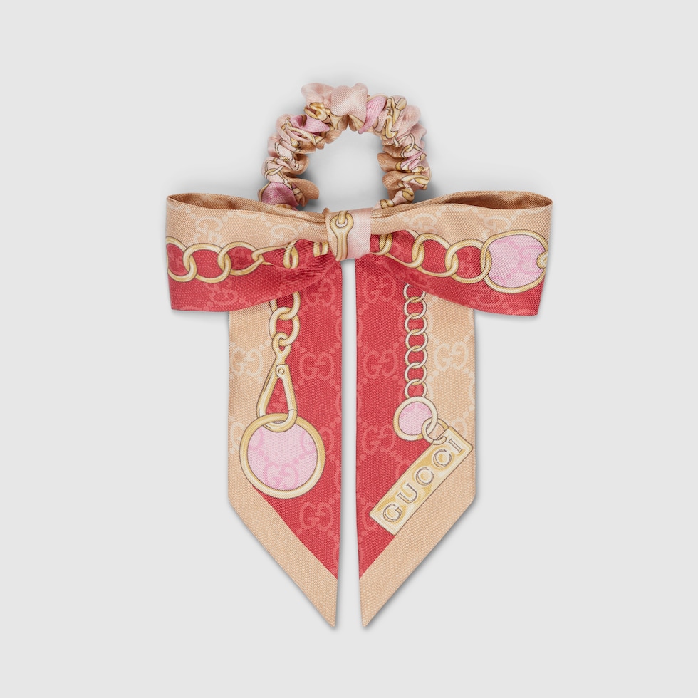 GG Gucci chain silk scrunchie in pink | GUCCI® AE