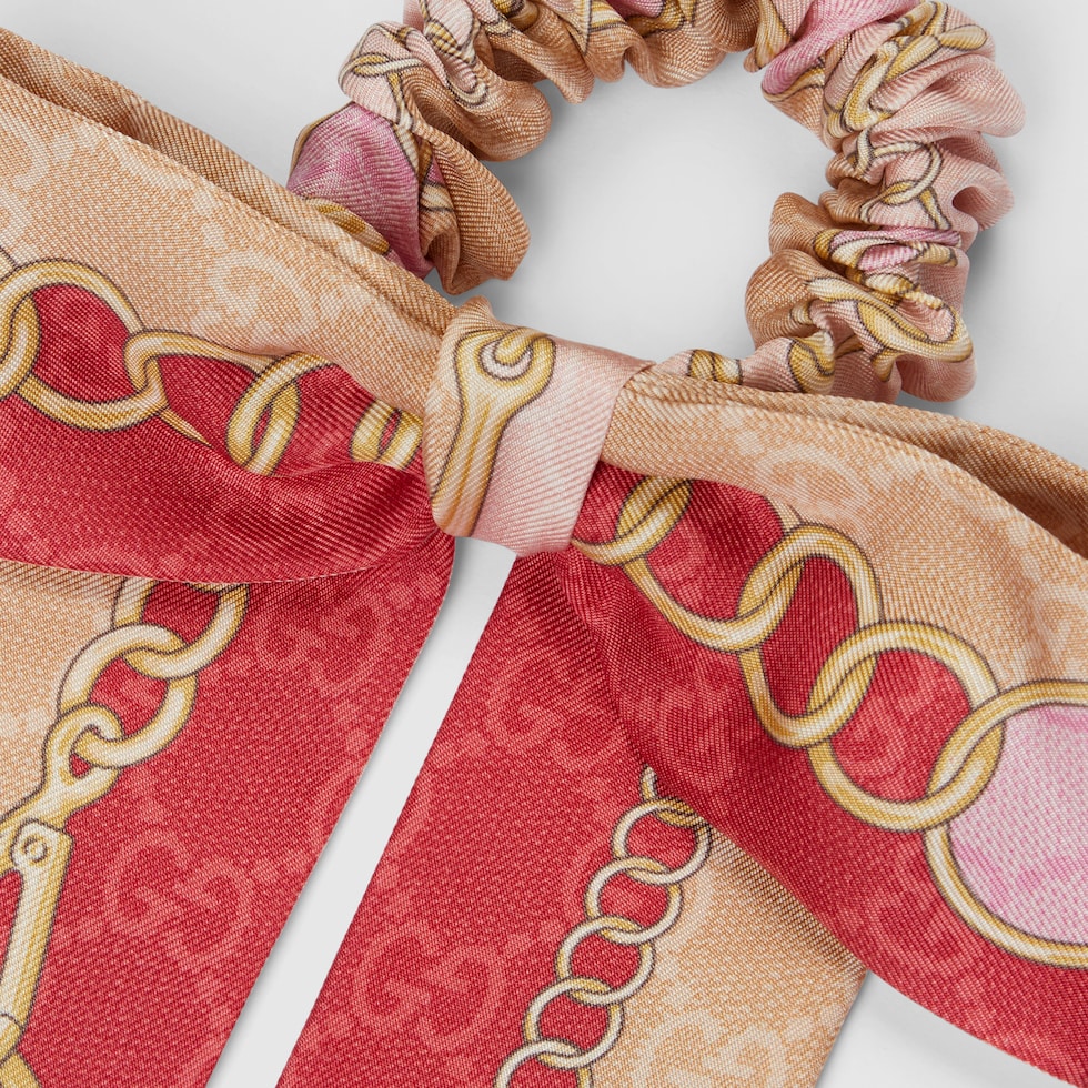 GG Gucci chain silk scrunchie in pink | GUCCI® AE