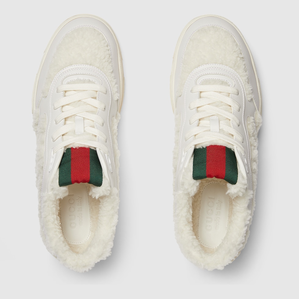 Men's Gucci Re-Web sneaker in white merino wool-effect fabric | GUCCI ...