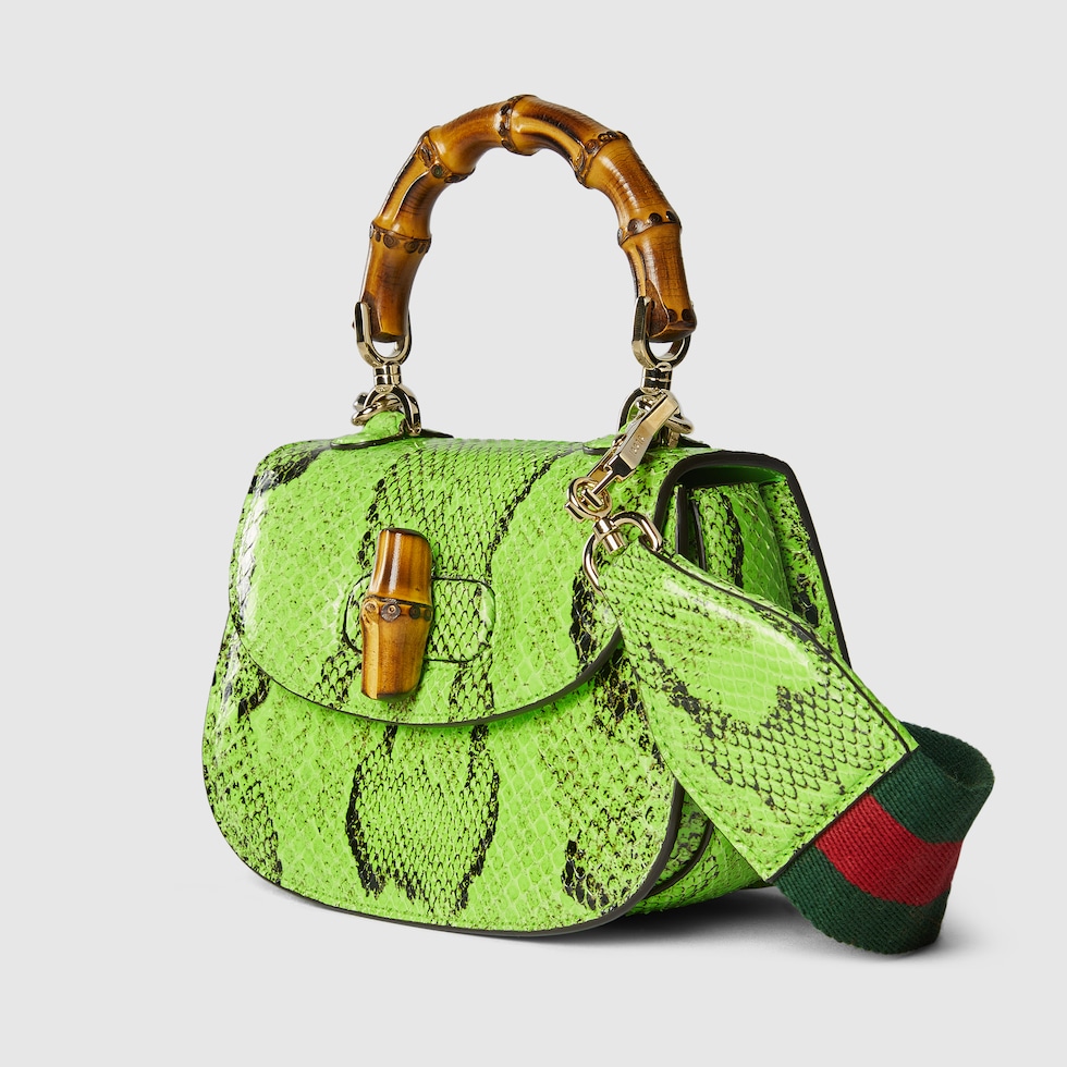 Gucci Bamboo 1947 mini python bag in electric green | GUCCI® UK
