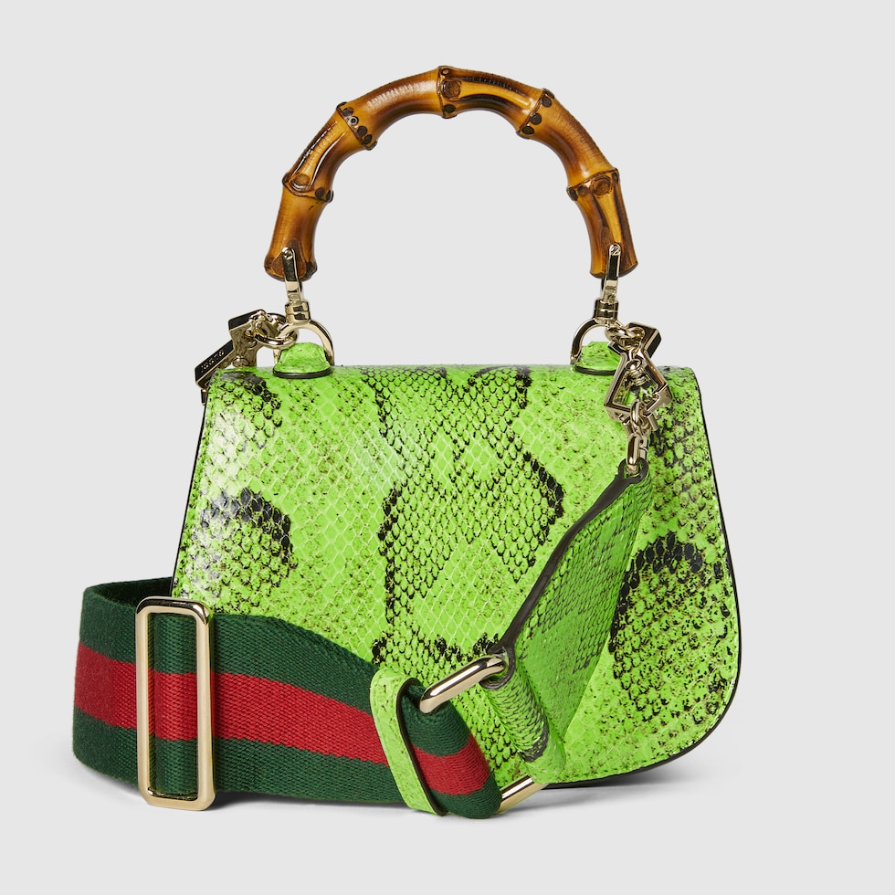 Gucci Bamboo 1947 mini python bag in electric green | GUCCI® UK