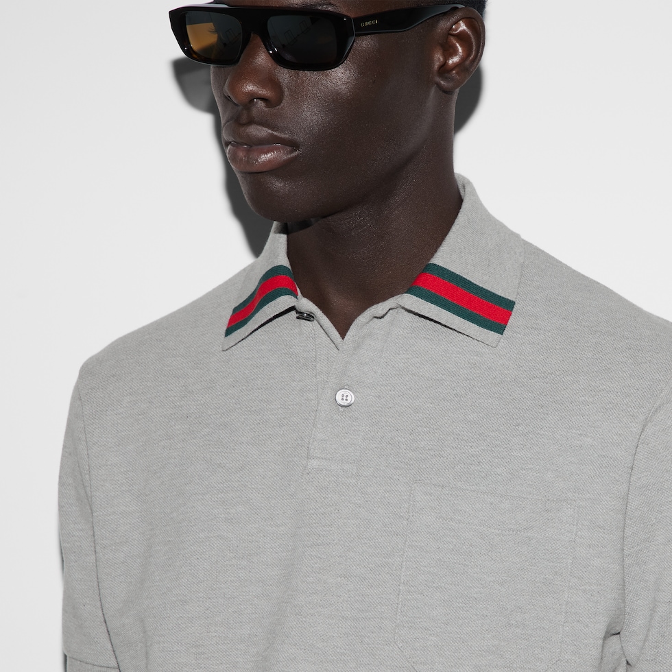 Cotton polo shirt with Web in grey | GUCCI® US