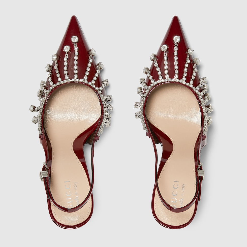 Escarpins avec chaîne en cristaux pour femme en cuir verni rouge Rosso ...
