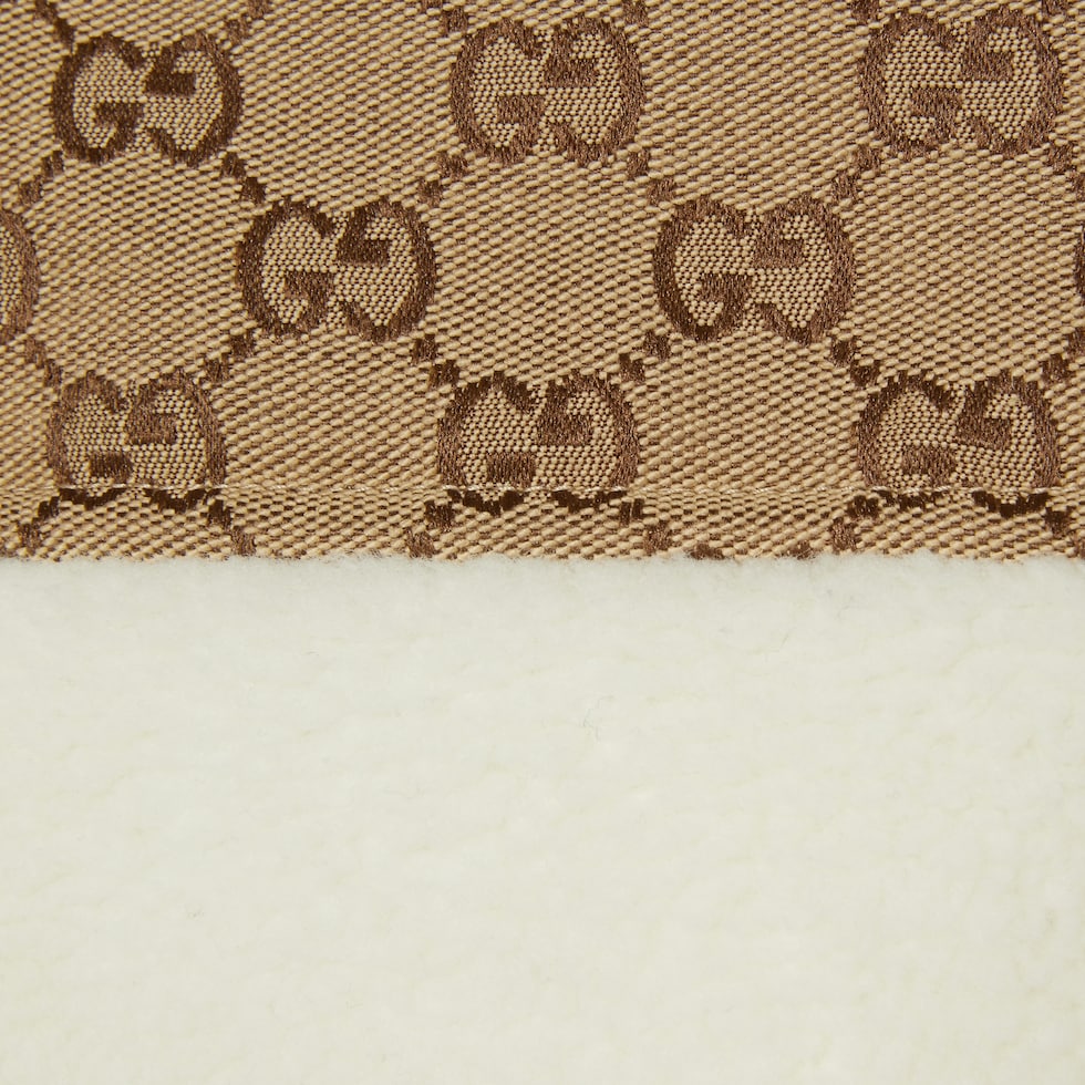 GG intarsia wool fleece zip jacket in white and camel | GUCCI® UK