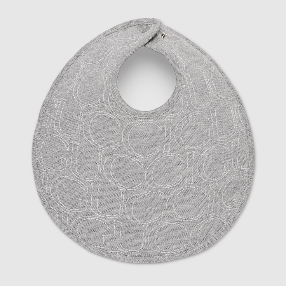 Baby cotton bib with Gucci embroidery in grey | GUCCI® UK