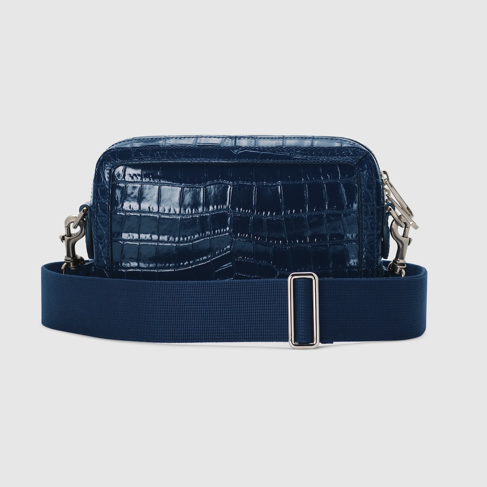 Crocodile crossbody bag with Double G in blue | GUCCI® AE