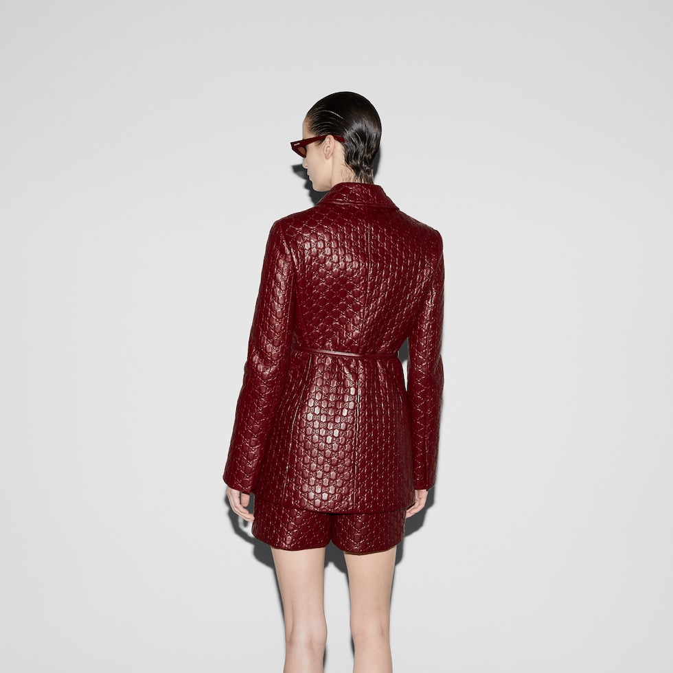 Chaqueta de piel con GG en relieve en rojo Gucci Rosso Ancora | GUCCI® ES